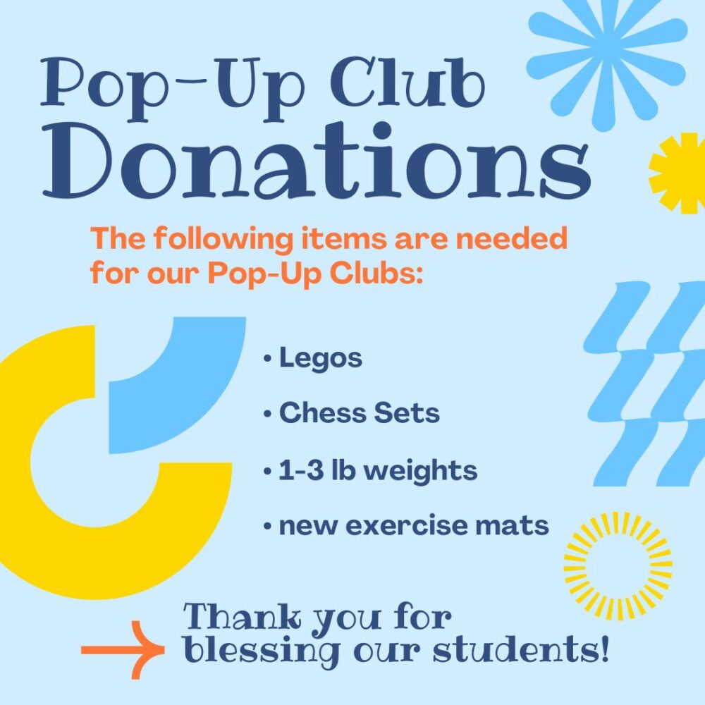 Donations for Pop-Up Clubs | Ambassador Christian Academy